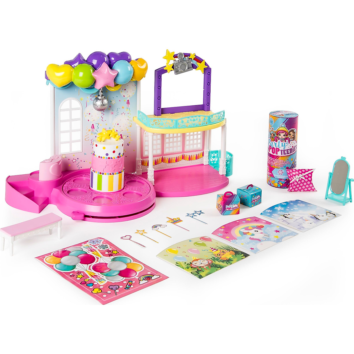 Party Popteenies - Poptastic Party Playset with Confetti, Exclusive Collectible Mini Doll and Accessories, for Ages 4 and Up, Standard