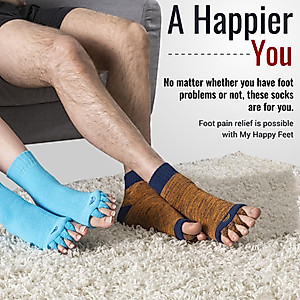 My Happy Feet Foot Alignment Socks with Toe Separators for Men or Women | Light Blue (Medium)