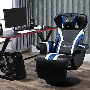 Vinsetto Gaming Chair, Racing Style Computer Recliner with Lumbar Support, Footrest and Cup Holder, Black/White/Blue