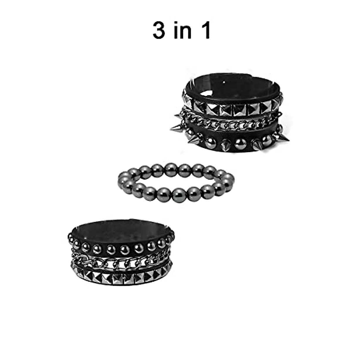 Eigso 3 Pcs Leather Studded Punk Cuff Bracelet Set for Men Women 80s Rock Retro Vintage Goth Spikes Wristbands for Man Woman