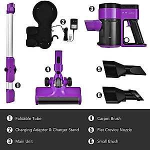 COSTWAY Cordless Vacuum Cleaner, 3-in-1 Handheld Stick Vacuum with 45-Minute Runtime & 2000mAh Rechargeable Battery, Wall-Mounted Lightweight Vacuum for Car, Pet Hair, Hard Floor & Carpet (Purple)