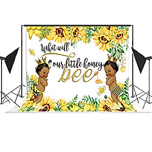 What Will Little Honey Bee Backdrop Gender Reveal Party Decorations for Baby Shower Boy or Girl Gender Reveal Sunflower Background Photo Banner 7x5ft