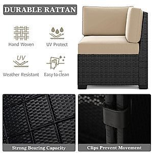 LayinSun 7 Pieces Outdoor Patio Furniture Set with 44" Fire Pit Table Rattan Sectional Sofa Conversation Sets