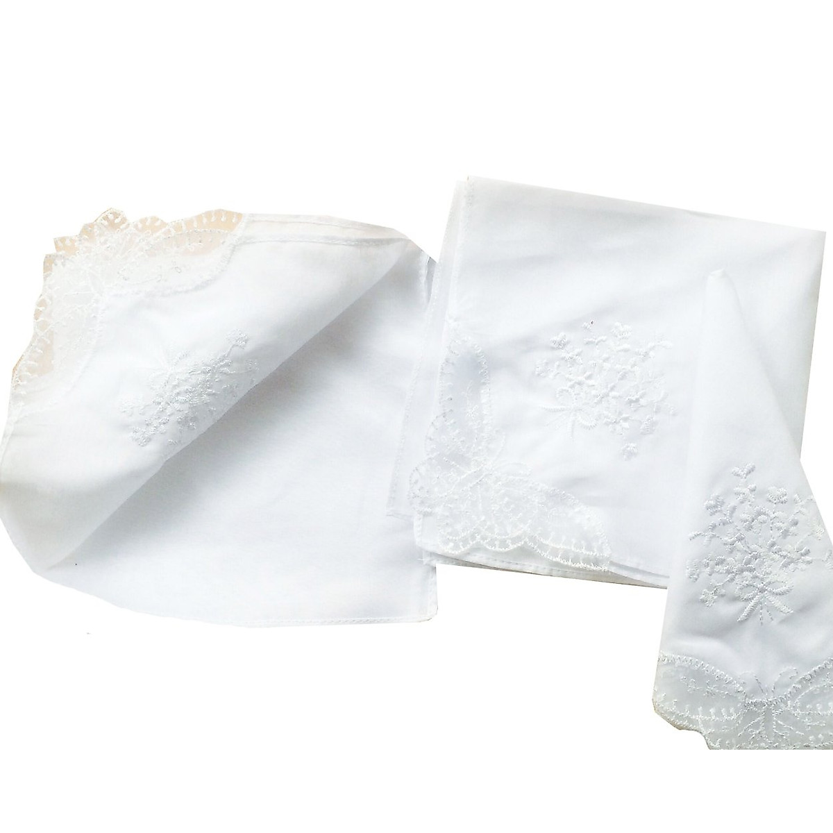 Womens White Flower Embroidered 100% Cotton Handkerchiefs Lace