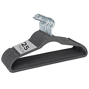 Simplify Slim Velvet Clothes Hangers | 25 Pack | Non-Slip | Shirts | Suit | Pants | Dresses | Garments | Closet Storage & Organization | Durable | Grey