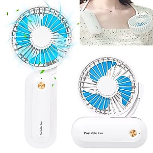 LIKEMIC Mini Handheld Fan, Portable Fan for Travel Stroller Rechargeable, Handheld / Neck Hanging / Winding / Desktop 4 in 1 Versatile Fan, 3 Speeds, 4-10 Hours Working Times, Quiet(Blue)