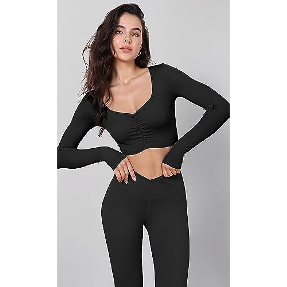 ODODOS Women's Cross Waist Yoga Leggings with Inner Pocket, Non See-Through Workout Running Tights Athletic Pants-Inseam 28", Black, Small