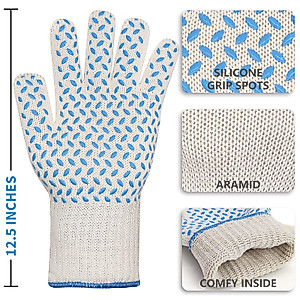 Oven Gloves 932°F Extreme Heat Resistant Gloves - DEYAN Silicone Non-Slip Oven Mitts with Finger, Kitchen Outdoor Cooking Glove for BBQ, Baking, Grilling, 1 Pair (White)