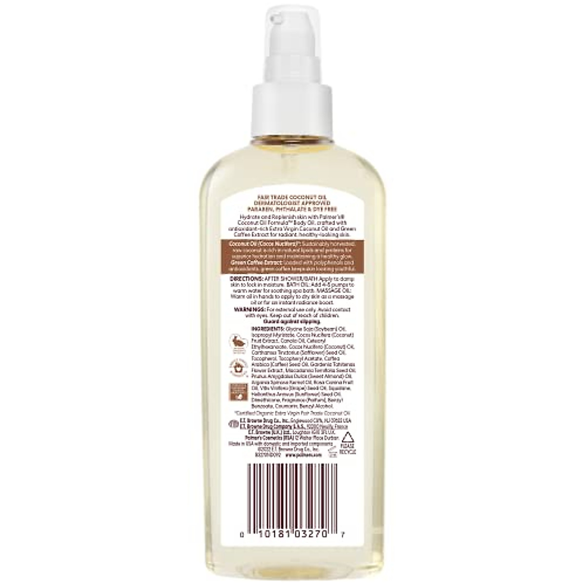 Palmer's Coconut Oil Formula Body Oil, Body Moisturizer with Green Coffee Extract, Bath Oil for Dry Skin, 5.1 Ounces (Spray Cap)