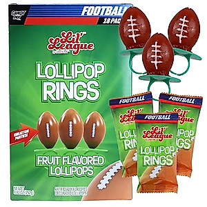 Football Candy Lollipop Rings, Individually Wrapped for Tailgates, Birthday Party Favors, and End of Season Banquets, 18 Suckers