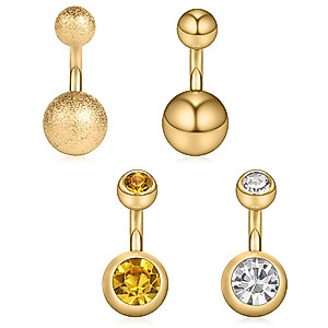 Ruifan 4PCS 14G 6mm 1/4 Inch 316L Surgical Steel Short Belly Earring Navel Button Rings Set - Gold
