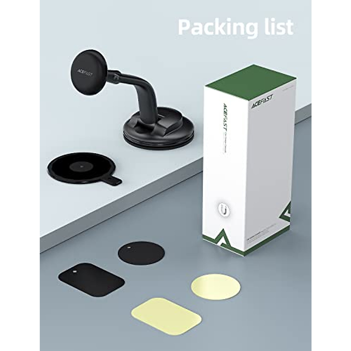 ACEFAST Magnetic Phone Car Mount, Universal Phone Car Holder Low Installation Height Built-in Four N52 Super Strong Magnets Large Sticky Base Suction Cup Dashboard Windshield Flexible Installation