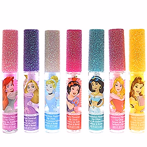 Townley Girl Disney Princess Super Sparkly Lip Gloss Set, 0.05 Fl Oz (Pack of 7)