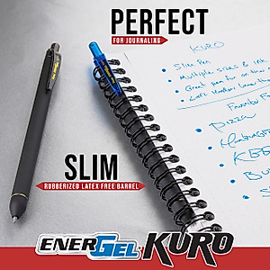 Pentel EnerGel Kuro Liquid Gel Pen, (0.7mm) Medium line, Assorted Ink, 8 Pack (BL437R1BP8M)