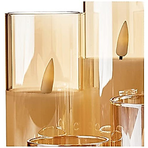 Eywamage Slim Gold Glass Flameless Candles Batteries Included, Flickering LED Pillar Candles with Remote Christmas Wedding Home Decor, D 2" H 3" 4" 5" 6" 7"