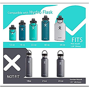 Vmini Spout Lid, Compatible with Hydro Flask Wide Mouth Sports Water Bottle, 5 Different Color Rubber Rings, Big Handle, Easy to Carry, Compatible with Most Wide mouth bottle - Black - 2 PACK