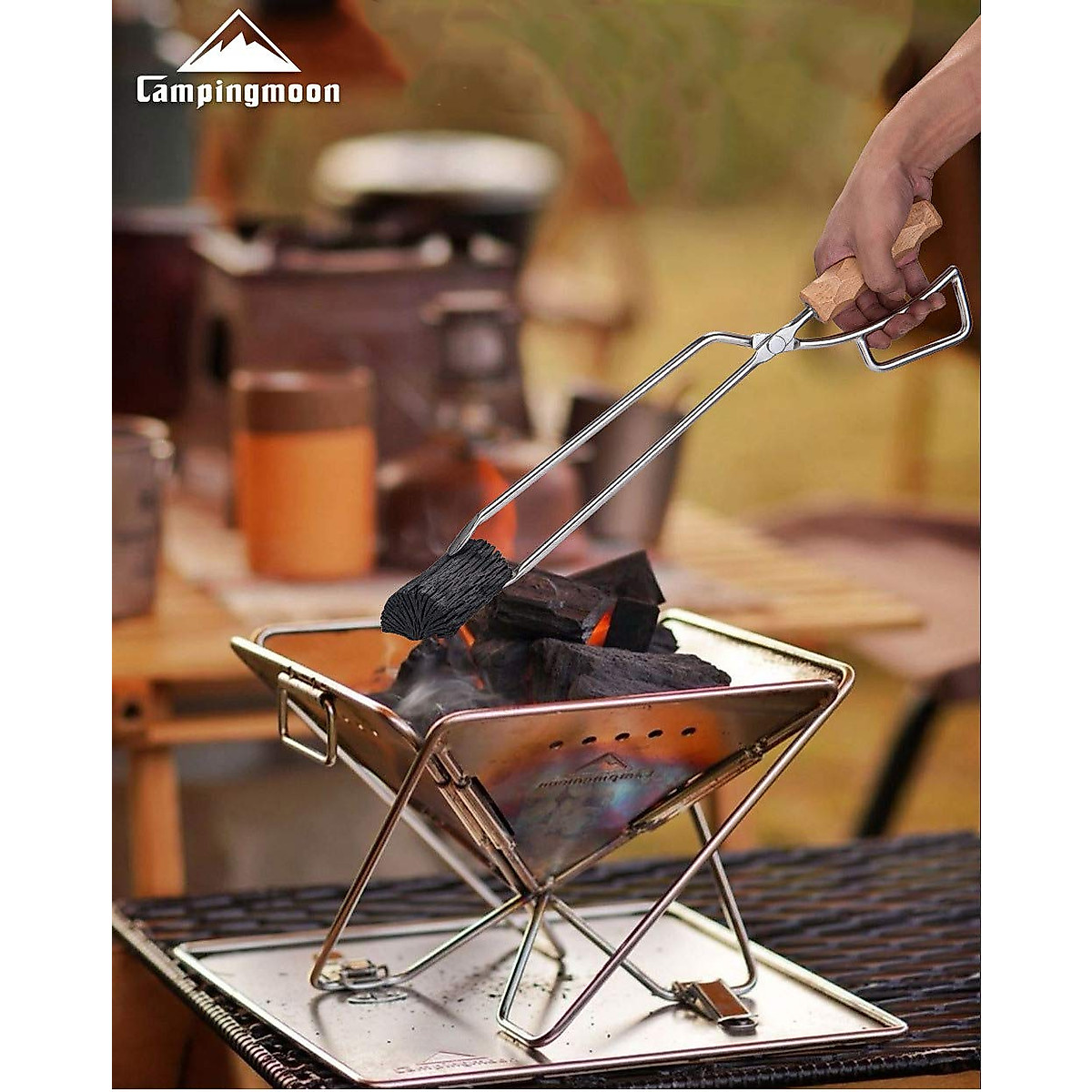 CAMPINGMOON Stainless Steel Fireplace Firewood Tongs MS-42