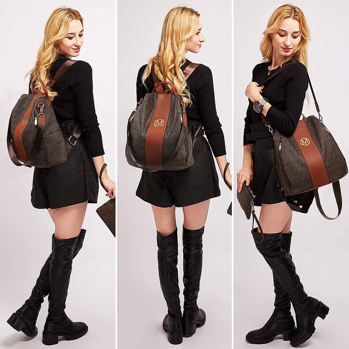 MKP COLLECTION Women Fashion Anti Theft Backpack and Small Crossbody Cell Phone Purse