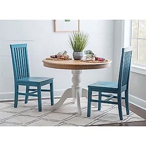 Linon Troyin Wood Pedestal Dining Table in Natural Brown and White