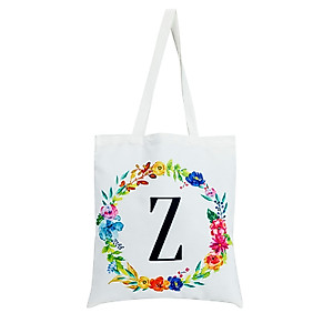 Okuna Outpost Set of 2 Reusable Monogram Letter Z Personalized Canvas Tote Bags for Women, Floral Design (29 Inches)