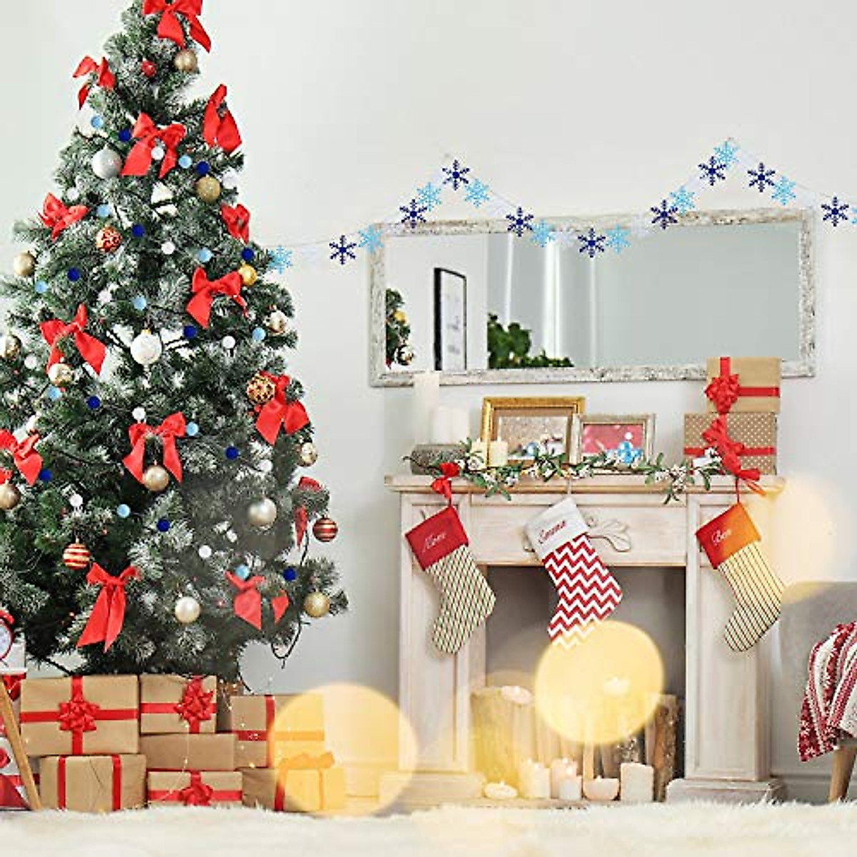 3 Packs Christmas Felt Snowflake Banners and Christmas Felt Ball Garlands Christmas Holiday Party Decorations Santa Festive Party Decor