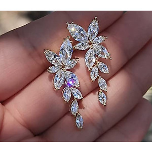 DIAMANTIO Wedding Earrings Elegant Dangle Drop CZ Marquise Cubic Zirconia AAAAA 18K Gold Plated Rhinestone Luxurious for Brides Bridal Wedding Women Precious Crystal (Gold)