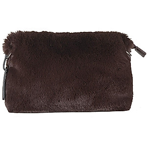 Luxe L 100% Faux Fur Purse for Women Soft Modern Crossbody Purse Handbag with Detachable and Adjustable Faux-Leather Strap, Chocolate Brown