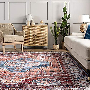 nuLOOM Marli Machine Washable Faded Medallion Area Rug, 5' x 8', Rust