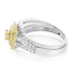 Vir Jewels 1 cttw Diamond Wedding Bridal Ring Set 14K Two Tone Gold Cushion Halo Engagement Size 5