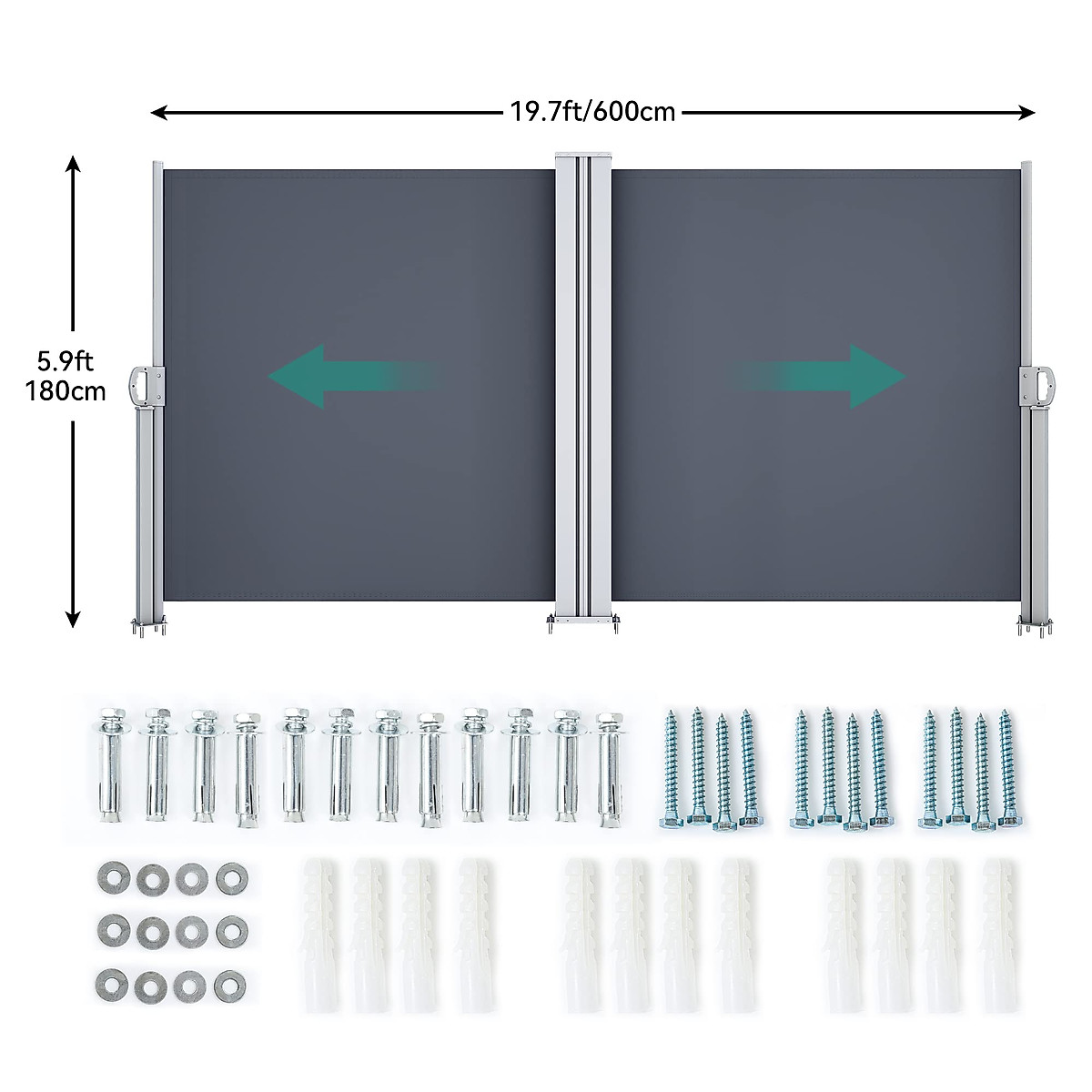 YITAHOME 236''X 70'' Double Side Awning Retractable Side Awning Folding Privacy Screen Privacy Fence Waterproof UV-Resistant Privacy Awning Outdoor for Garden, Deck, Patio, Pools, Balcony, Gray