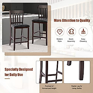 COSTWAY Bar Stools Set of 2, 25” Counter Height Pub Chairs with Rubber Wood Legs, Armless Bar Chairs with Elastic Cushion & PU Cover for Kitchen, Living Room, Bar, Fit Residential Use (2)