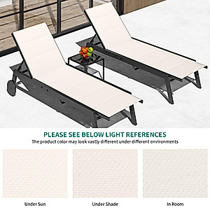 YITAHOME Outdoor Chaise Lounge Chairs Set with Side Table, Padded Fabric Poolside Loungers with Aluminum Frame, Adjustable Backrest, Wheels for Pool Beach Patio Lawn Porch (Beige)