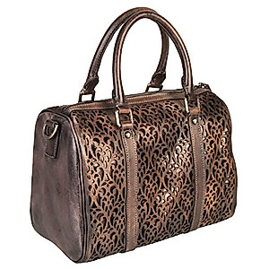 DIOPHY Genuine Leather Laser Cut Tote Handbag 150246 Grey