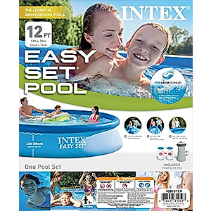 Intex 12 Foot by 30 Inch Easy Set Inflatable Above Ground Swimming Pool with 530 GPH Krystal Clear Filter Pump for Children and Adults, Blue