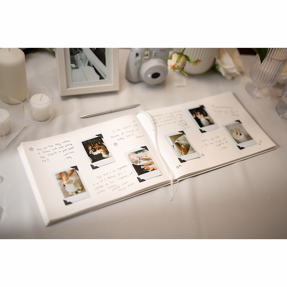 Personalized Guest Book - 11.5" x 8.5" Premium Custom Guest Signing Book with Bookmark and Blank Pages for Wedding Reception Table Decoration Engagement Birthday Party Event, Cream