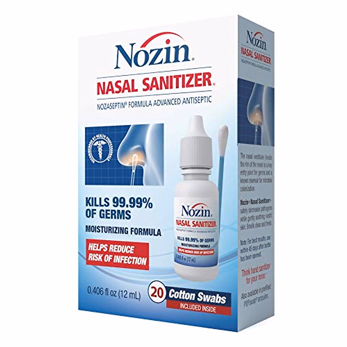 Nozin® Nasal Sanitizer® Antiseptic 12mL Bottle | Kills 99.99% of Germs | Lasts Up to 12 Hours | 60+ Applications