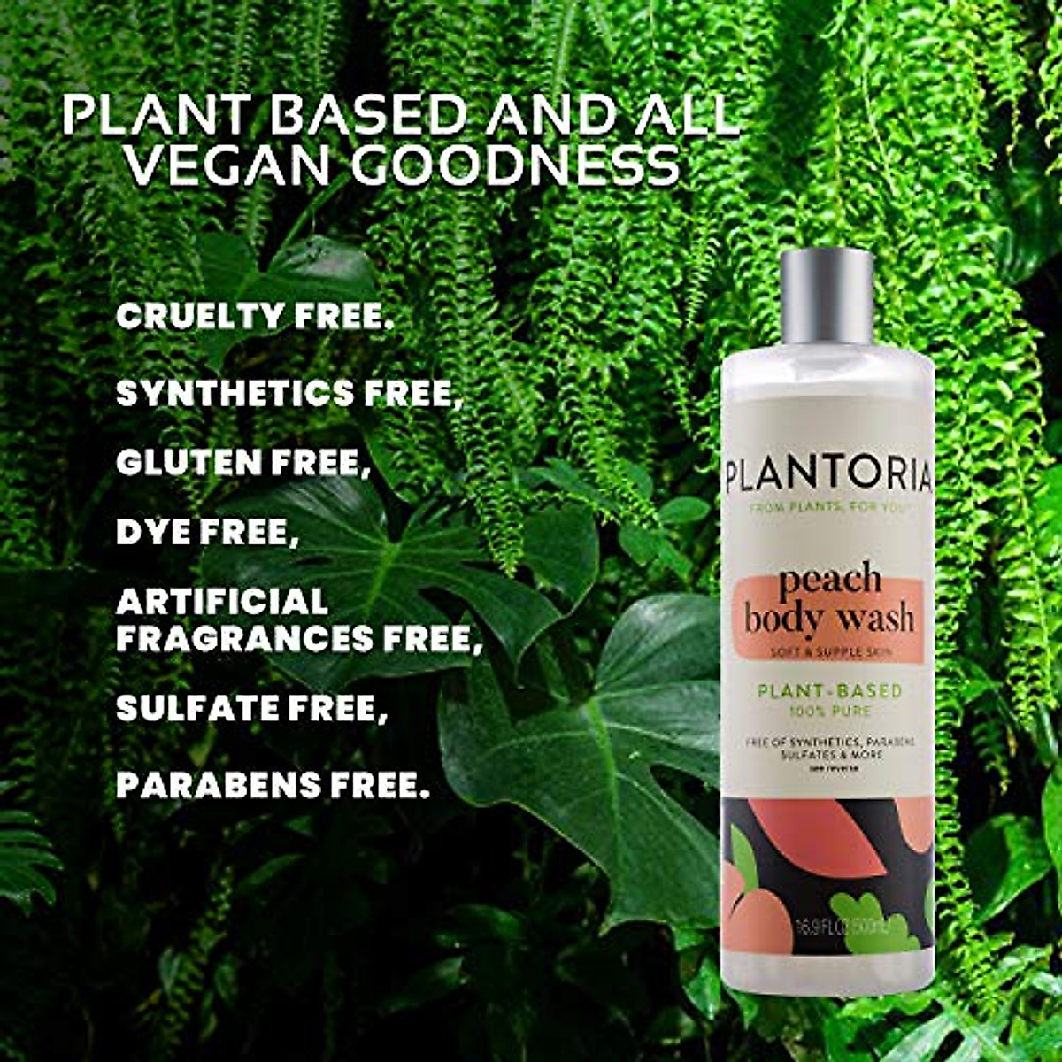 Plantoria Peach Body Wash | Plant Based Pure Natural Bodywash for Women & Men | Antioxidant Rich Body Skin Care Products With Deionized Water, Peach, Sweet Almond & Cactus | High in Vitamin A & C