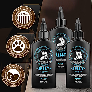 Bossman Jelly Beard Oil - Beard Growth Softener and Moisturizer Care - Larger 4oz, Bottle - 3 Pack Kit - Made in USA (Magic Scent)