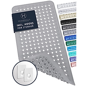 Homerella Bathtub Mat Non Slip | Anti Mold Mildew Resitant Non Slip Bath Tub Shower Mats | 35x16 inch Long with Suction Cups for Secure Grip Hooks for Storage & Drying | Machine Washable