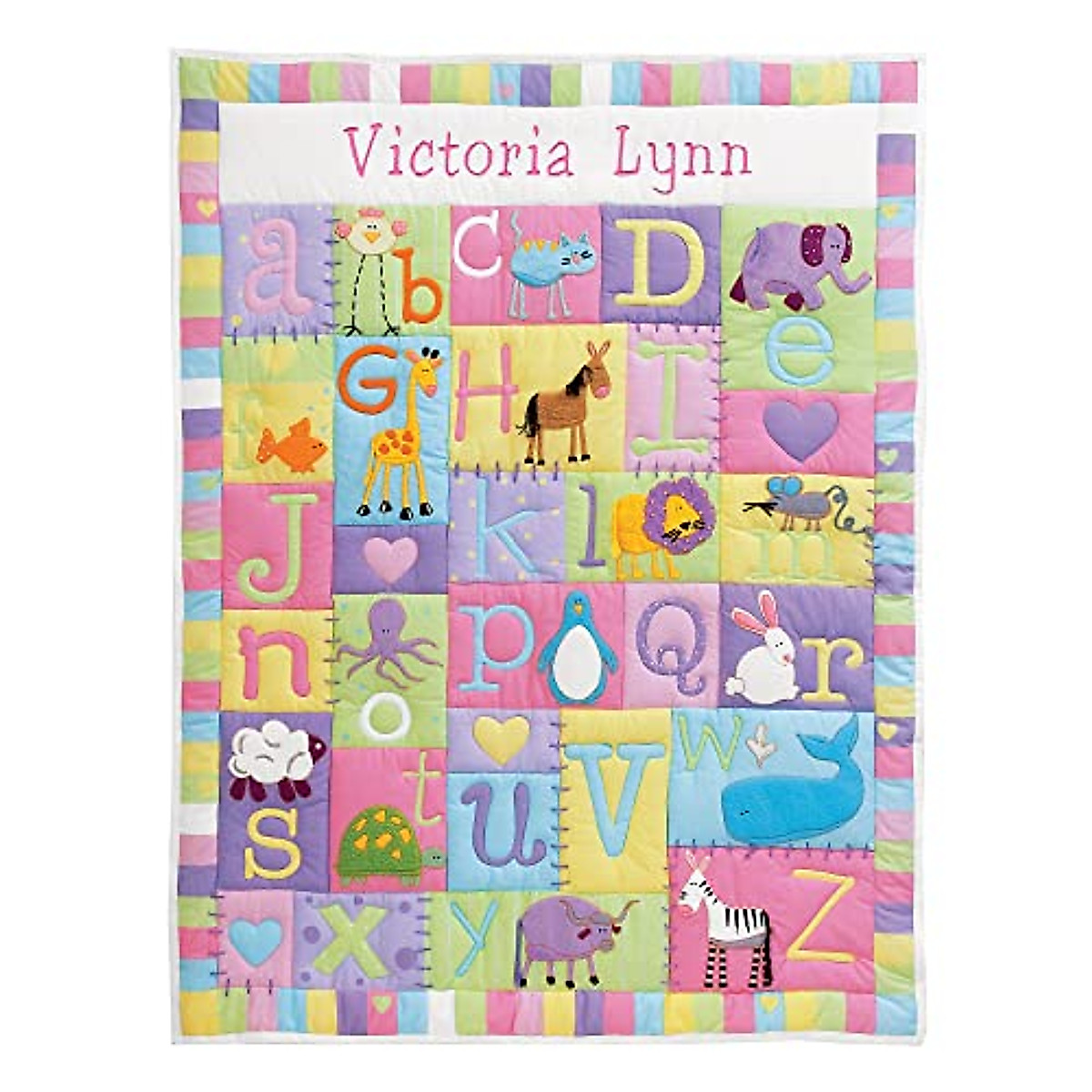 Let's Make Memories Personalized Baby Textured Alphabet Quilt - Pastel Color Design - New Baby