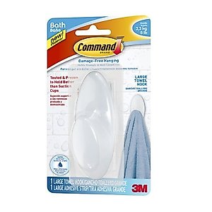 Command Towel Hook, Clear , 1-Hook, 5-Pound Capacity, 4-PACK