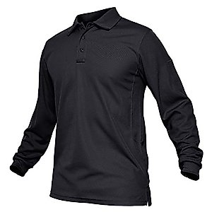 TACVASEN Men's Long Sleeve Polo Shirts Collar Shirts Quick Dry Golf Polo Fishing Tee Shirts Black Polo Shirt for Men