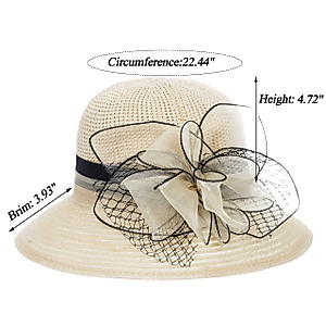 Women Kentucky Organza Derby Hat - Bridal Wedding Church Tea Party Wide Brim Summer Sun Cap Beige