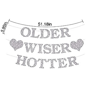 PALASASA Silver Glitter Older Wiser Hotter Banner - Funny 30th 40th 50h 60th 70th 80th Birthday Party Decorations