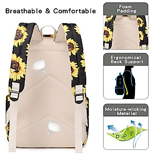 EZYCOK School Backpack College Bookbag for Girls Women, Water Resistant Laptop Backpack Casual Daypack with Sling Bag and Pencil Case , Sunflower