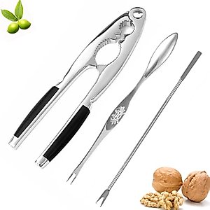 LOCEAST 1 PCS Nut Crackers Heavy Duty Walnut Cracker with Non-Slip Handle Nut Crackers Tools with 2 PCS Forks Nutcracker Pecan Walnut Plier Clip Tool