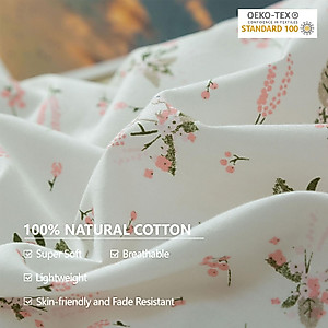 EAVD Vintage Style Garden Pink Floral Duvet Cover Set 1 Queen Duvet Cover + 2 Matching Pillowcases+ 1 Queen Bed Fitted Sheet Soft Cotton Bedding Set