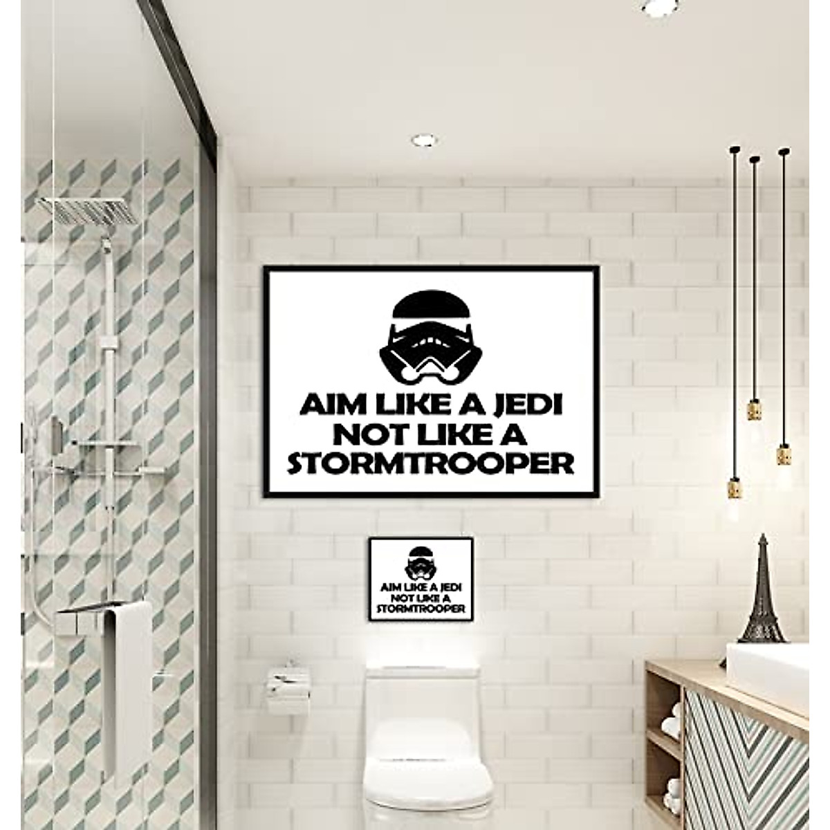 Aim Like A Jedi Not Like A Stormtrooper Bathroom Sign Decor - FRAMED - Home Decor Wall Art, Gallery Wrap Inner Frame, White, 7x9