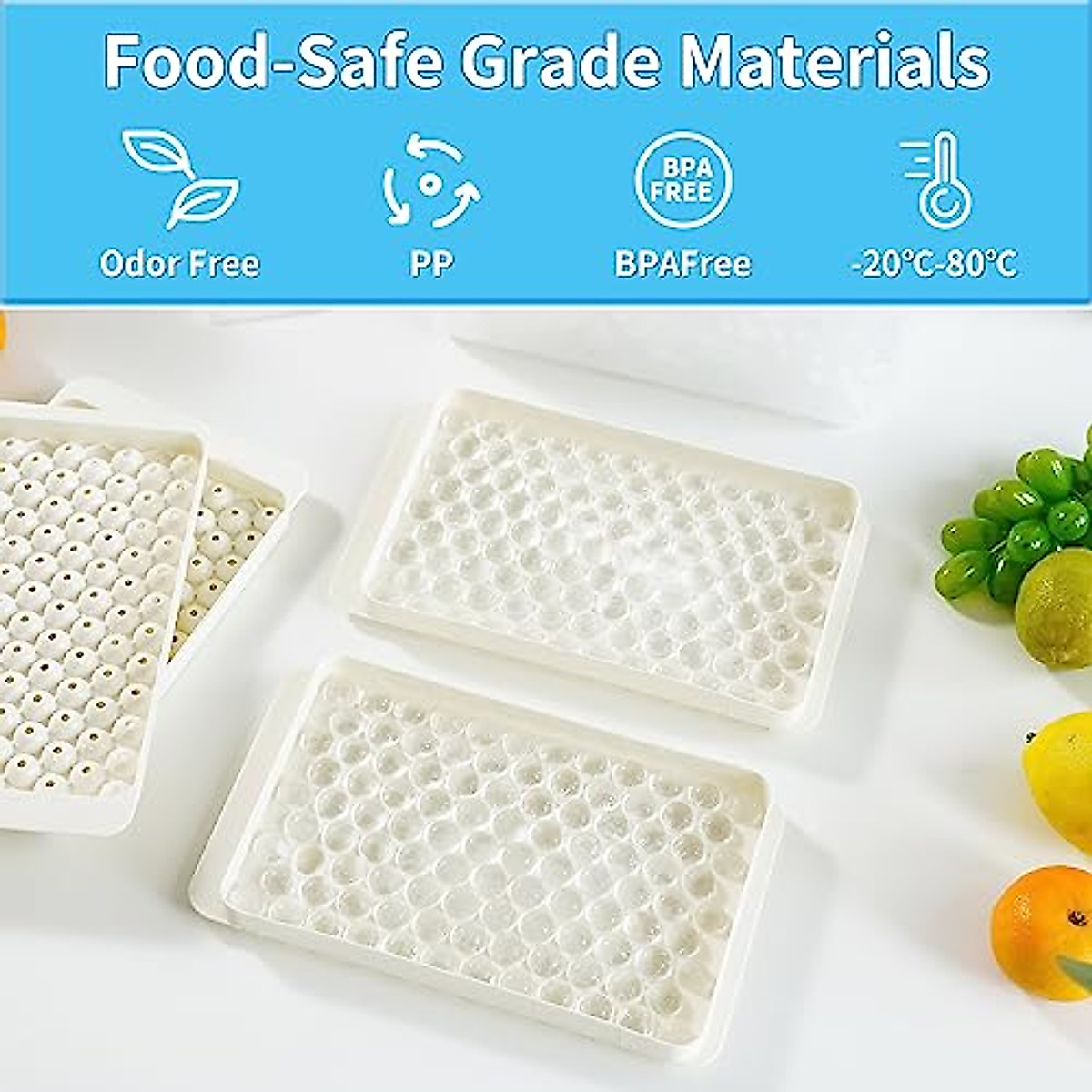 4 Pack Mini Round Ice Cube Tray, Ice Ball Maker Mold for Freezer with Container, Sphere Ice Cube Tray Making 99pcs Circle Ice Chilling Cocktail Whiskey Tea Coffee - white
