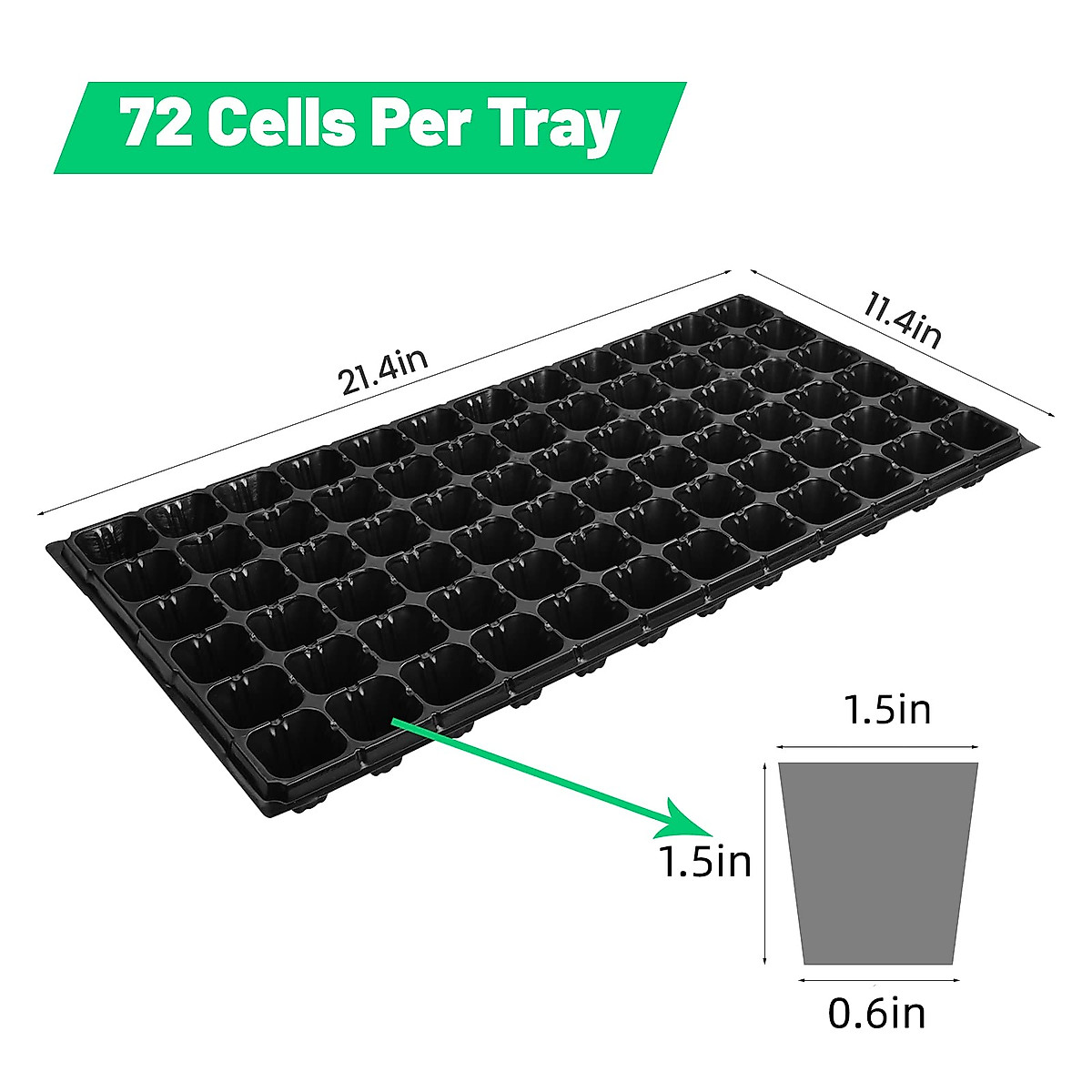 12 Pack Thick Durable 72 Cell Seed Starter Tray, 1.5inch Deep Gardening Germination Plant Growing Plastic Trays for Seeds Growing Plant Seedlings Propagation